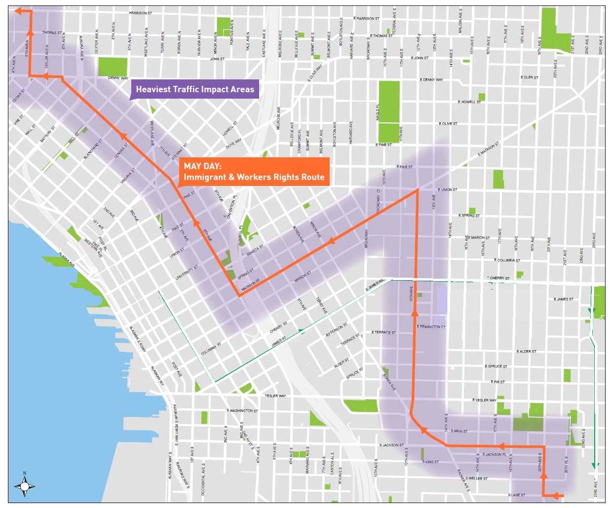 May Day revised rally map SDOT – Metro Matters